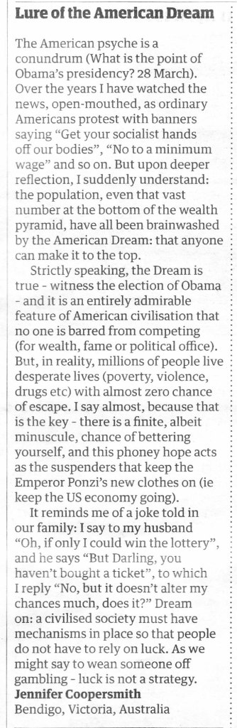 Letters to the Guardian Weekly – Jennifer Coopersmith